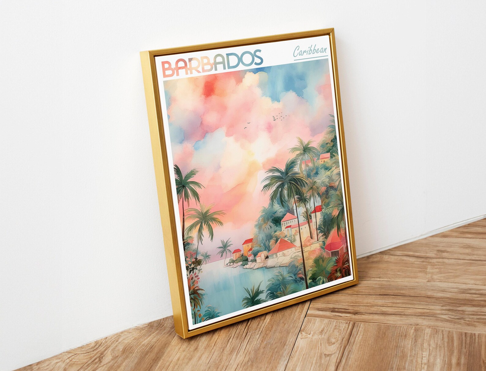 Barbados Island Watercolor Poster - Caribbean Wall Art - Barbados Beach ...