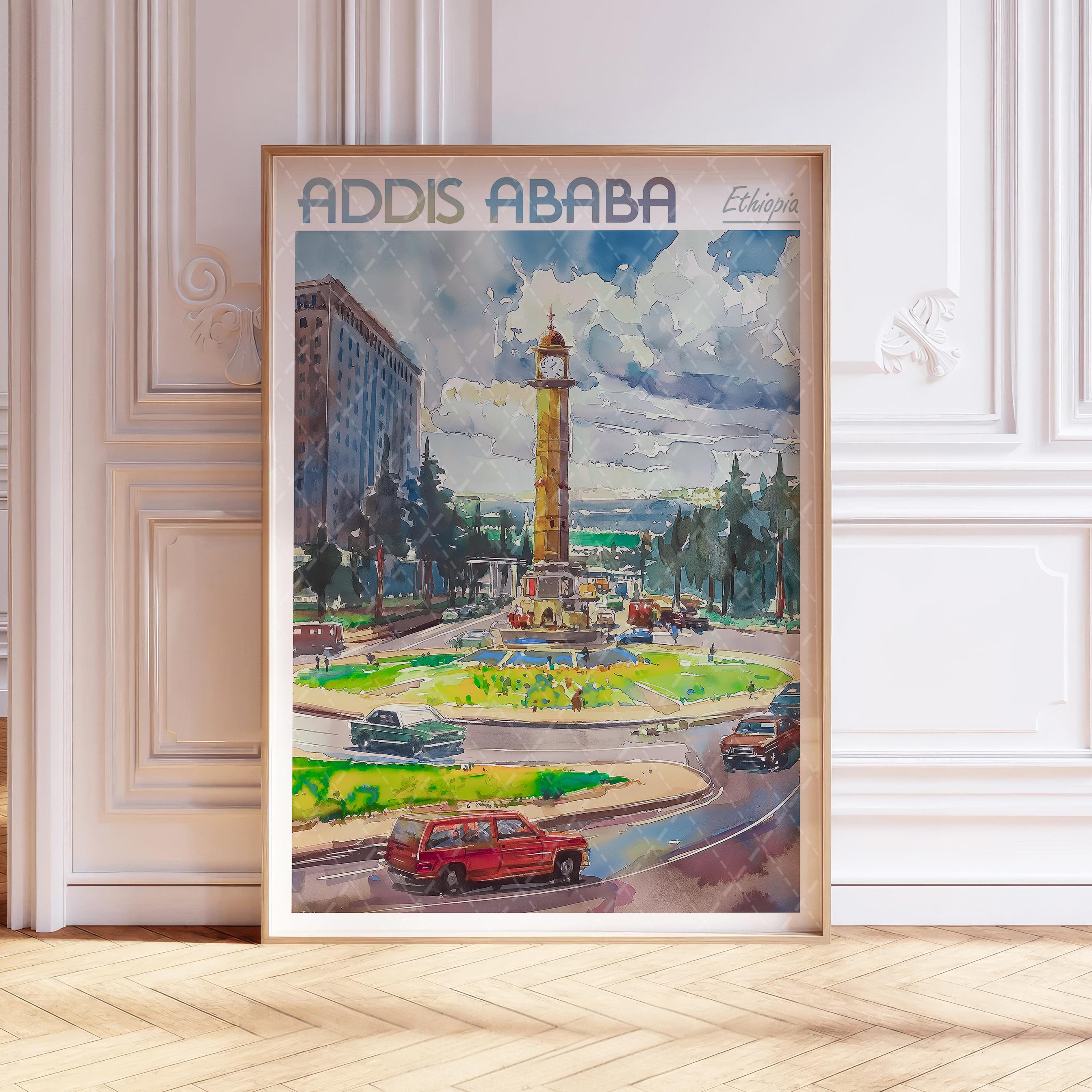 Addis Ababa Watercolor Poster - City Skyline Wall Art - Ethiopia Poster ...