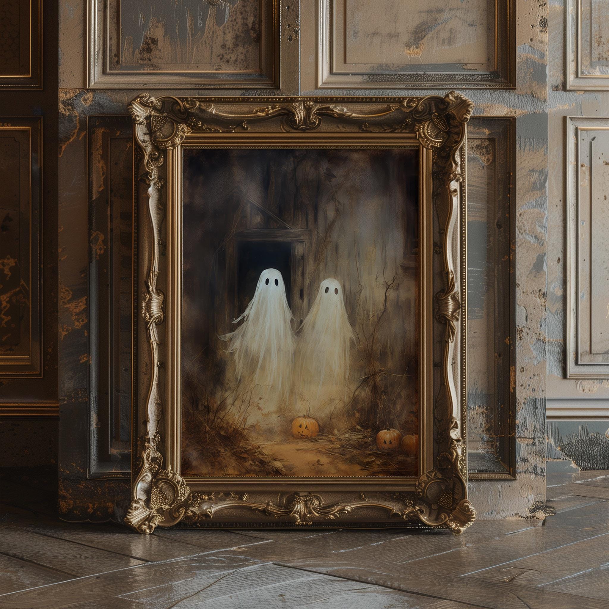 UNFRAMED Cute Ghosts in Field, Spooky Haunted Forest Wall Art ...