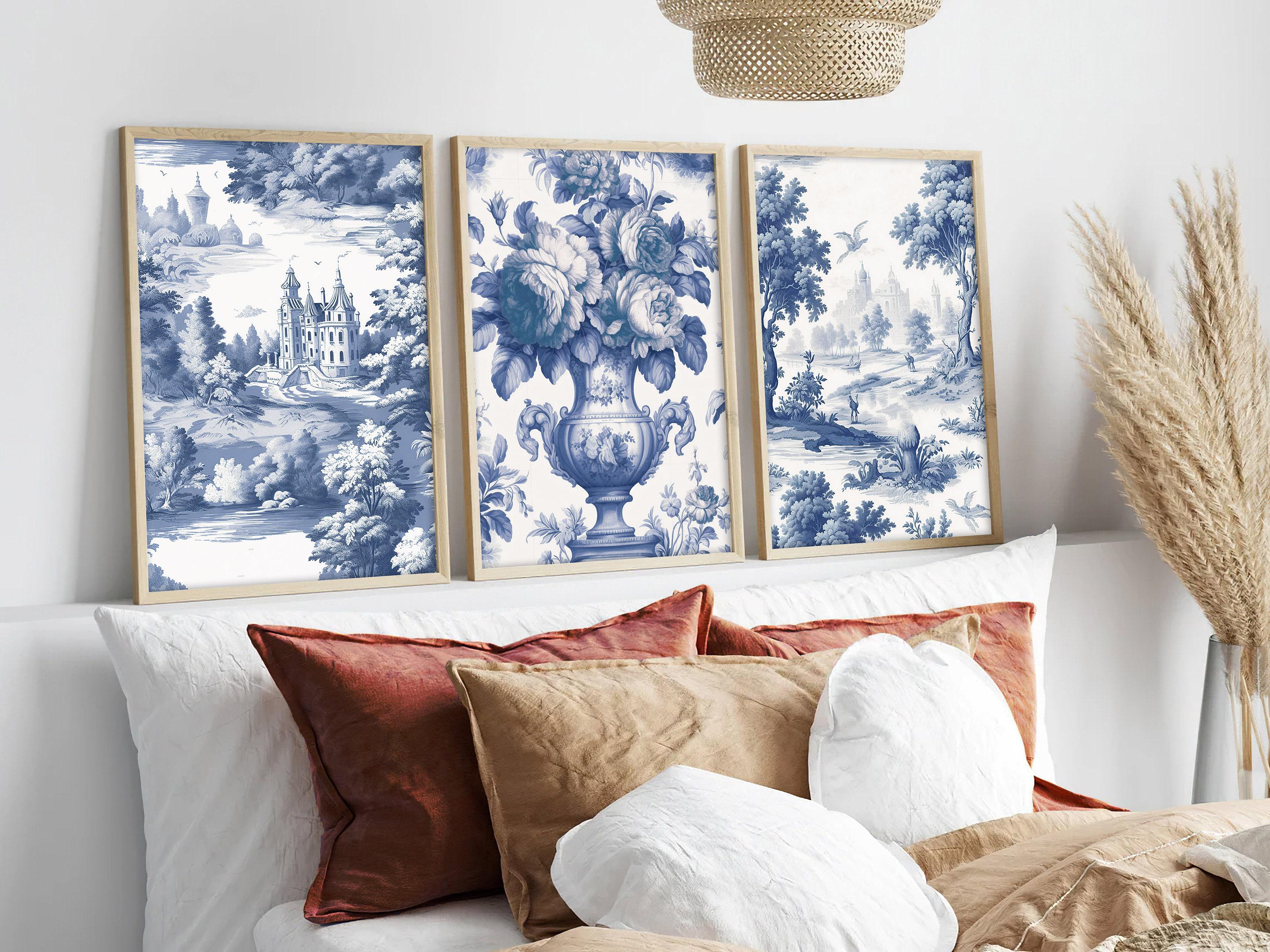 French Toile Blue Wall Art Botanical Vintage Blue Willow Wall Art ...