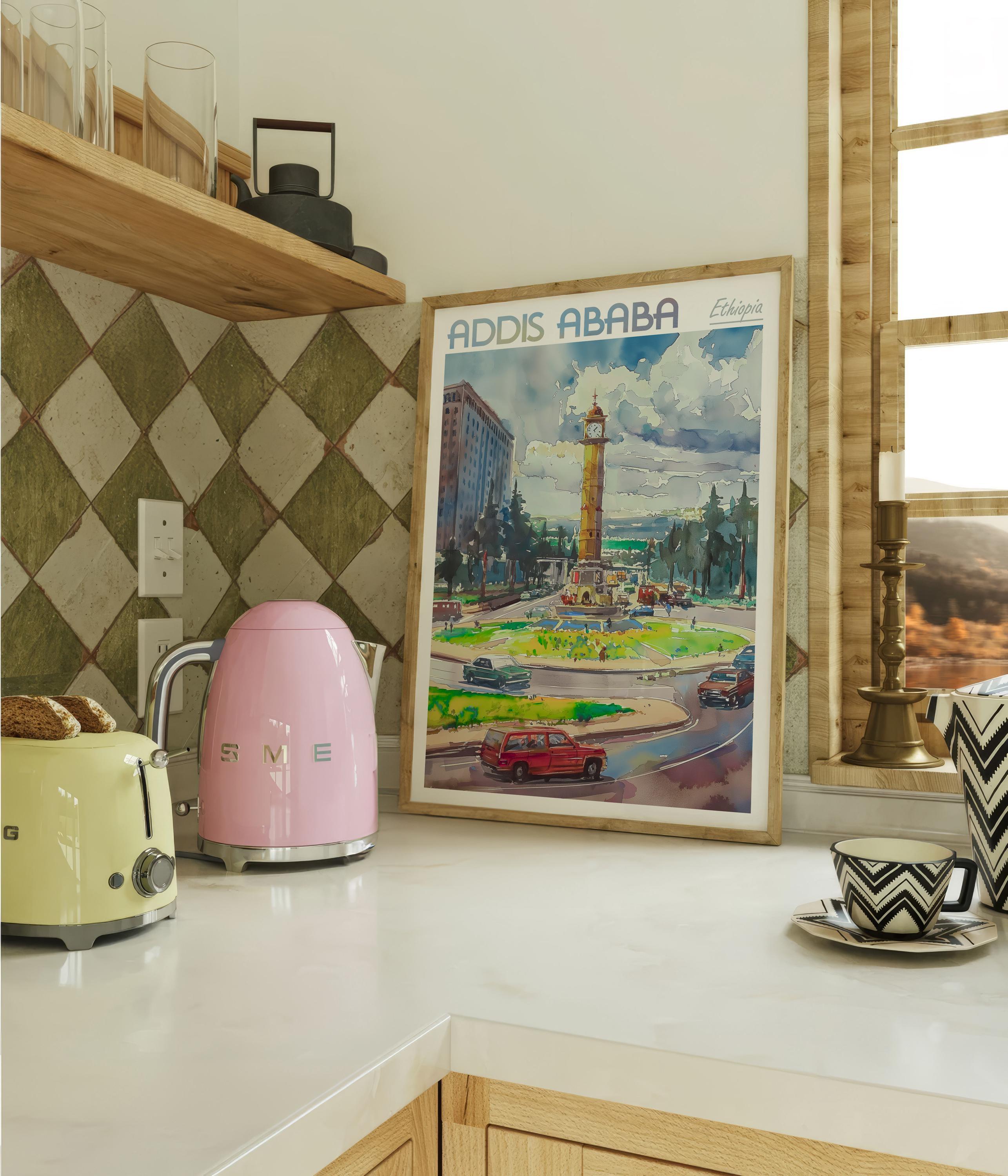 Addis Ababa Watercolor Poster - City Skyline Wall Art - Ethiopia Poster ...