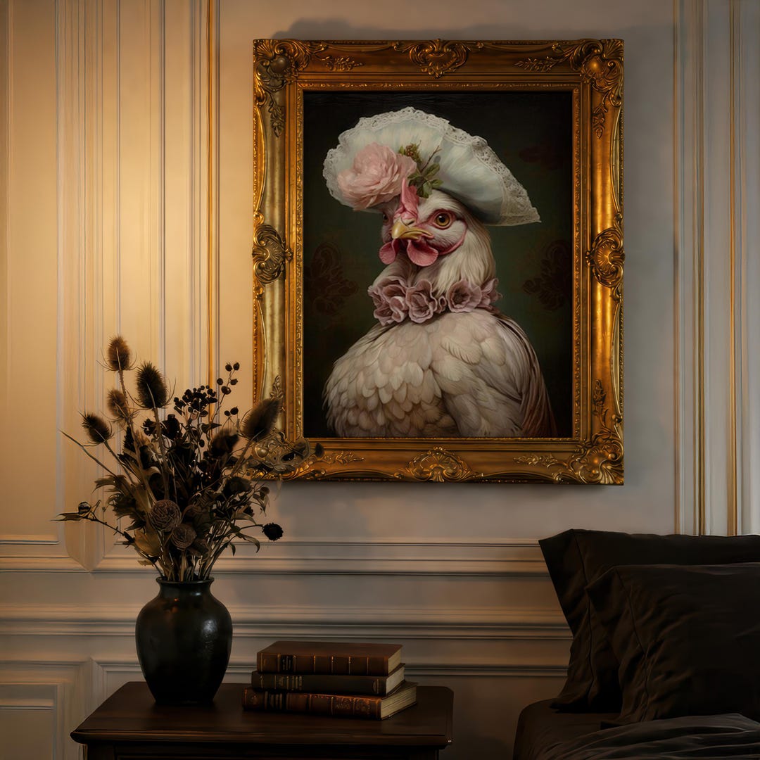 Victorian Chicken Portrait, Funny Renaissance Animal Art Print (digital ...