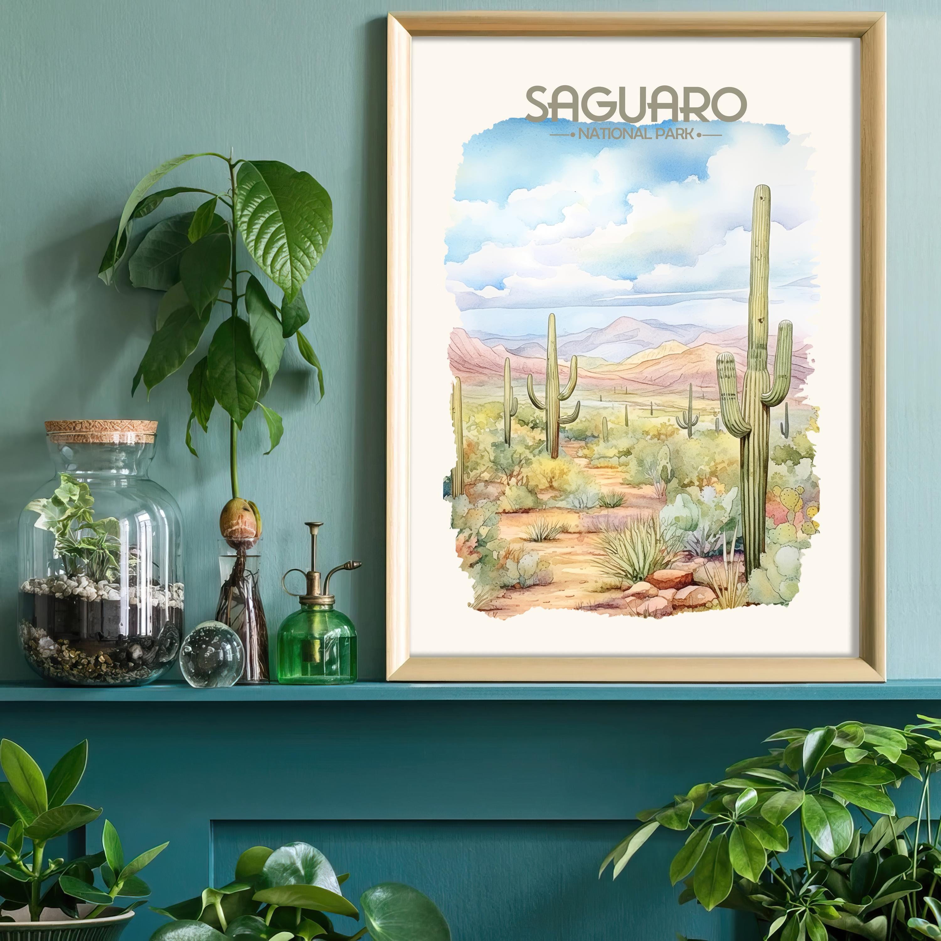 Saguaro National Park Watercolor Travel Poster - US National Parks ...