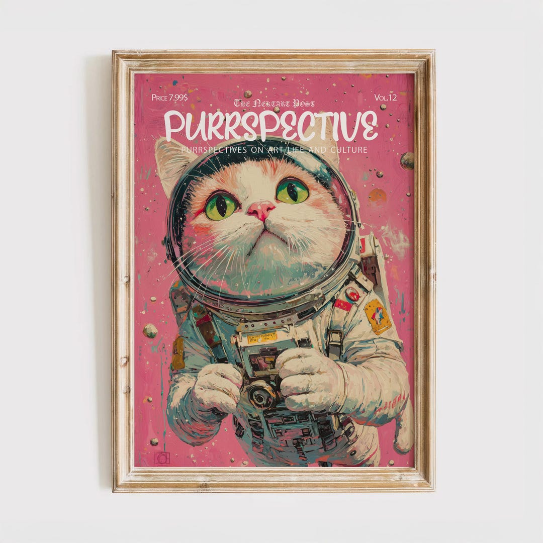 Purrspective Magazine Cover Print , Funny Cat Poster, Astronaut Cat ...