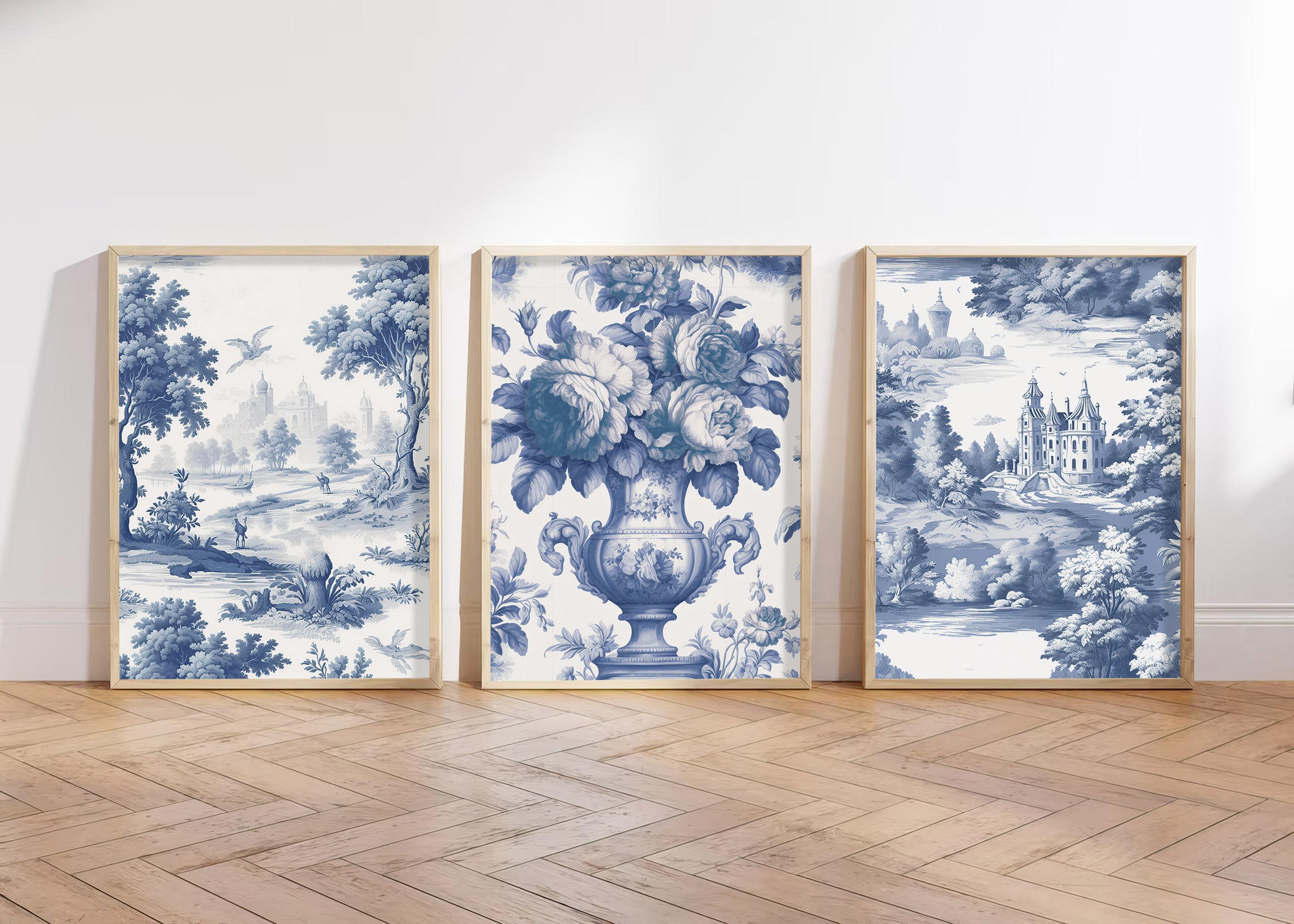 French Toile Blue Wall Art Botanical Vintage Blue Willow Wall Art ...