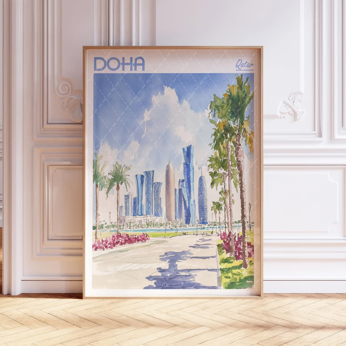 Doha Qatar Watercolor Print: Pastel Travel Poster (digital Download) - Etsy