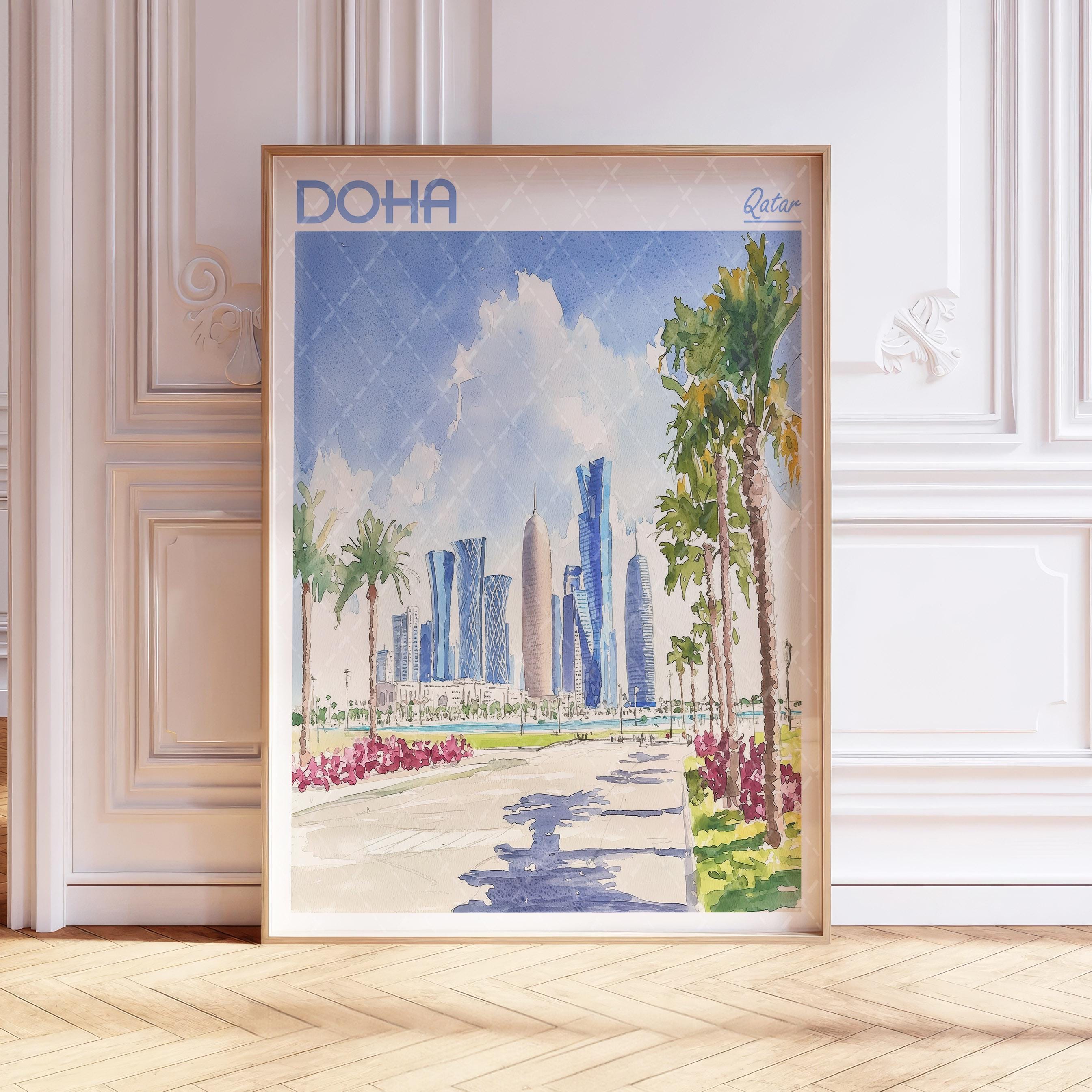 Doha Qatar Watercolor Print: Pastel Travel Poster (digital Download) - Etsy