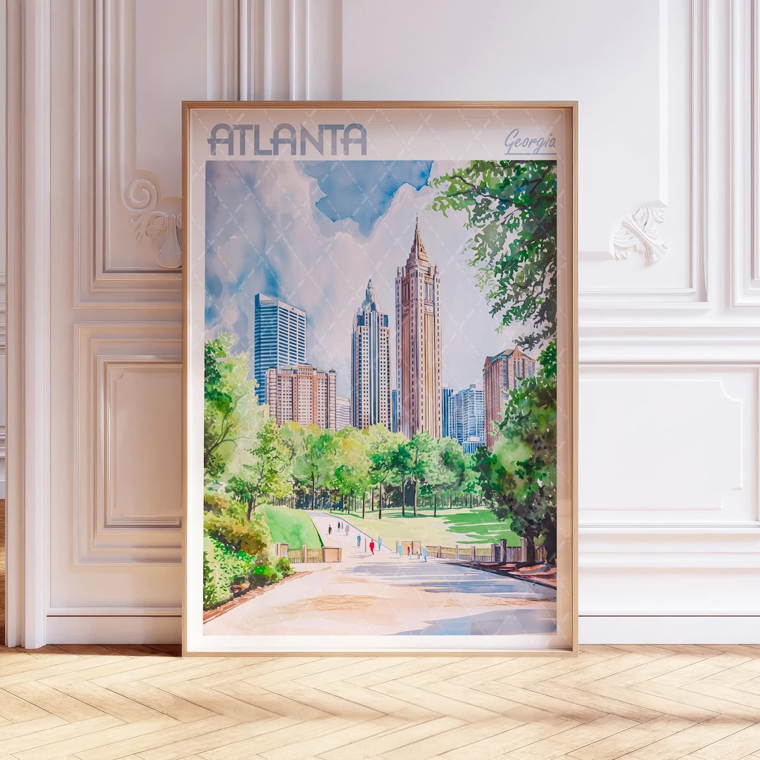 Atlanta Georgia Watercolor Travel Poster, World Travel Art, Georgia ...