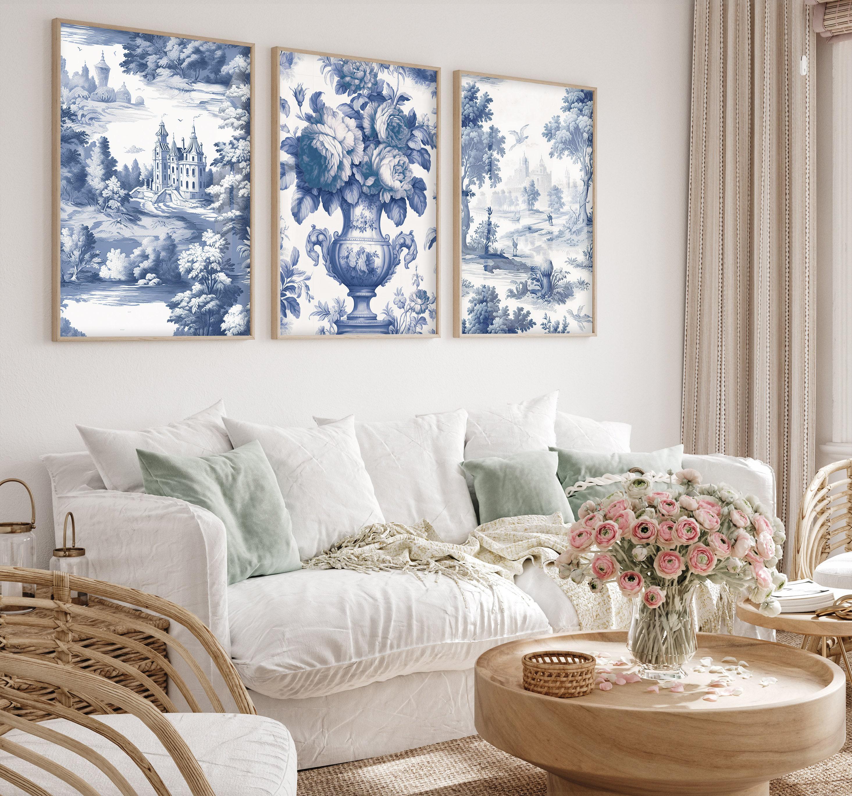 French Toile Blue Wall Art Botanical Vintage Blue Willow Wall Art ...