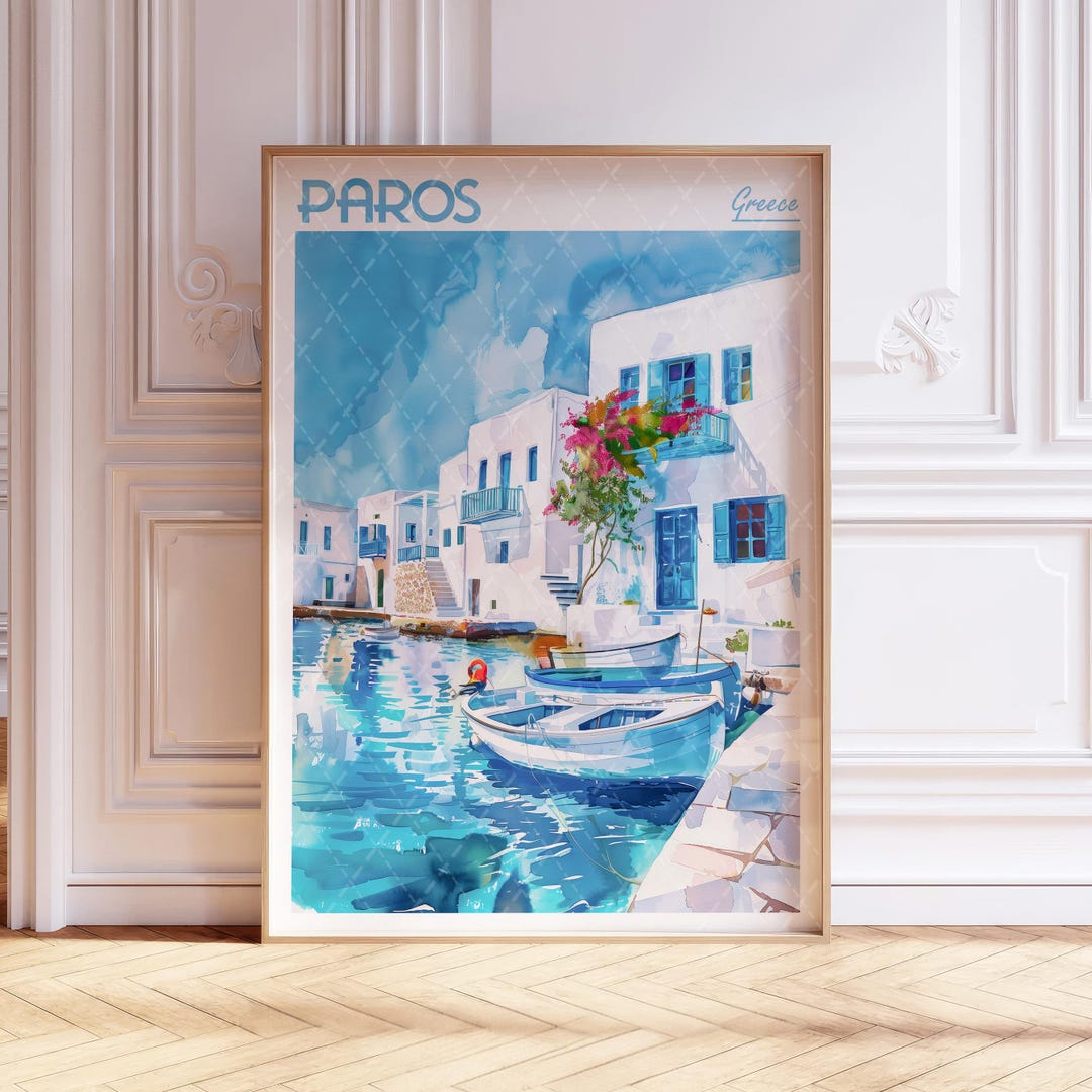 Paros Watercolor Poster - Paros Wall Art - Greece Travel Poster ...
