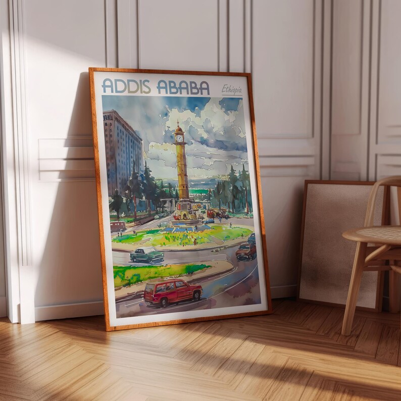 Addis Ababa Watercolor Poster - City Skyline Wall Art - Ethiopia Poster ...