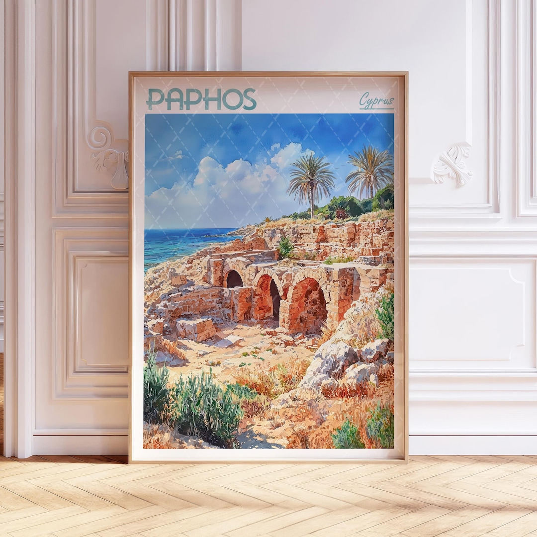 Paphos Watercolor Poster - Paphos Wall Art - Cyprus Travel Poster ...