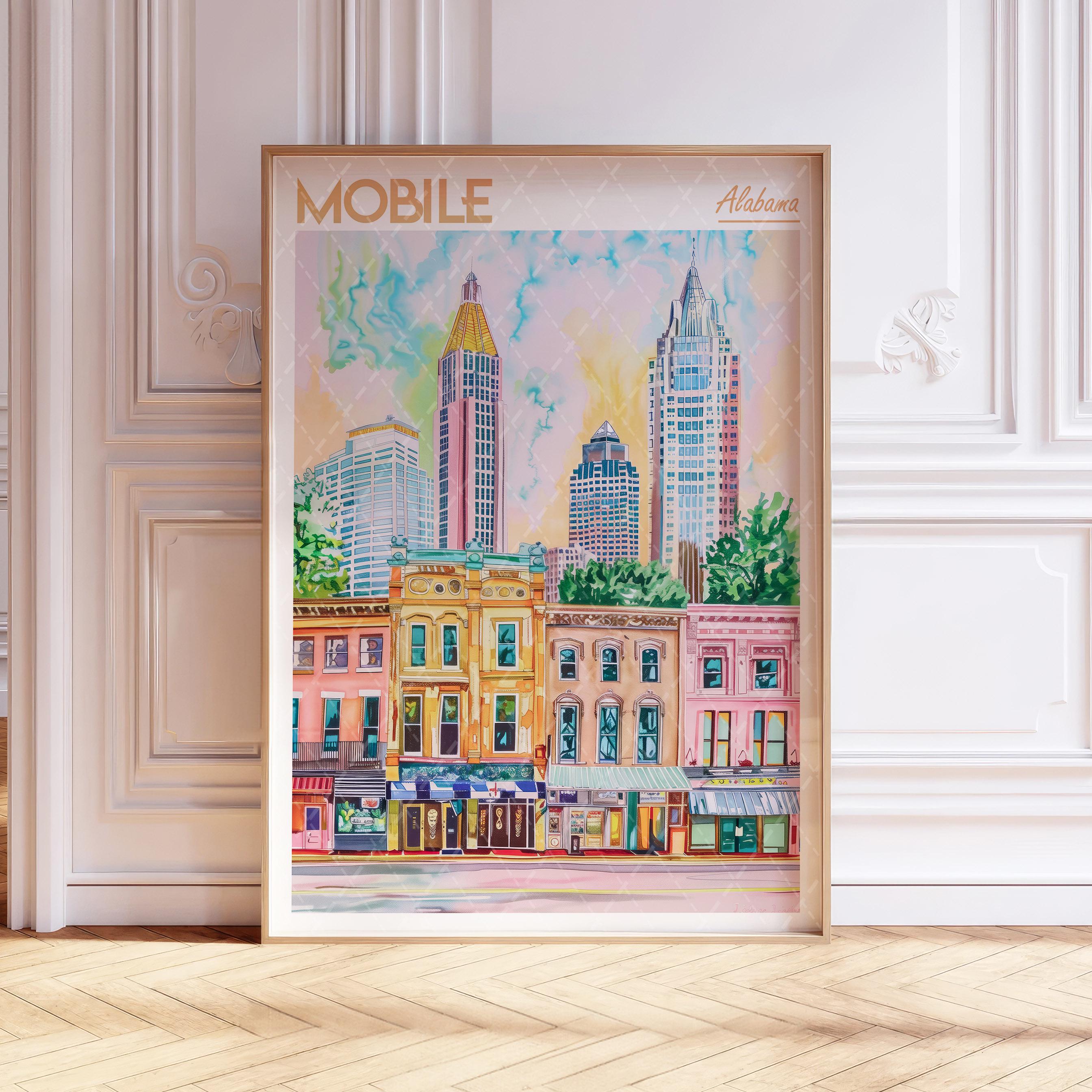 Mobile Alabama Watercolor Art Print - Downtown Mobile City Print ...