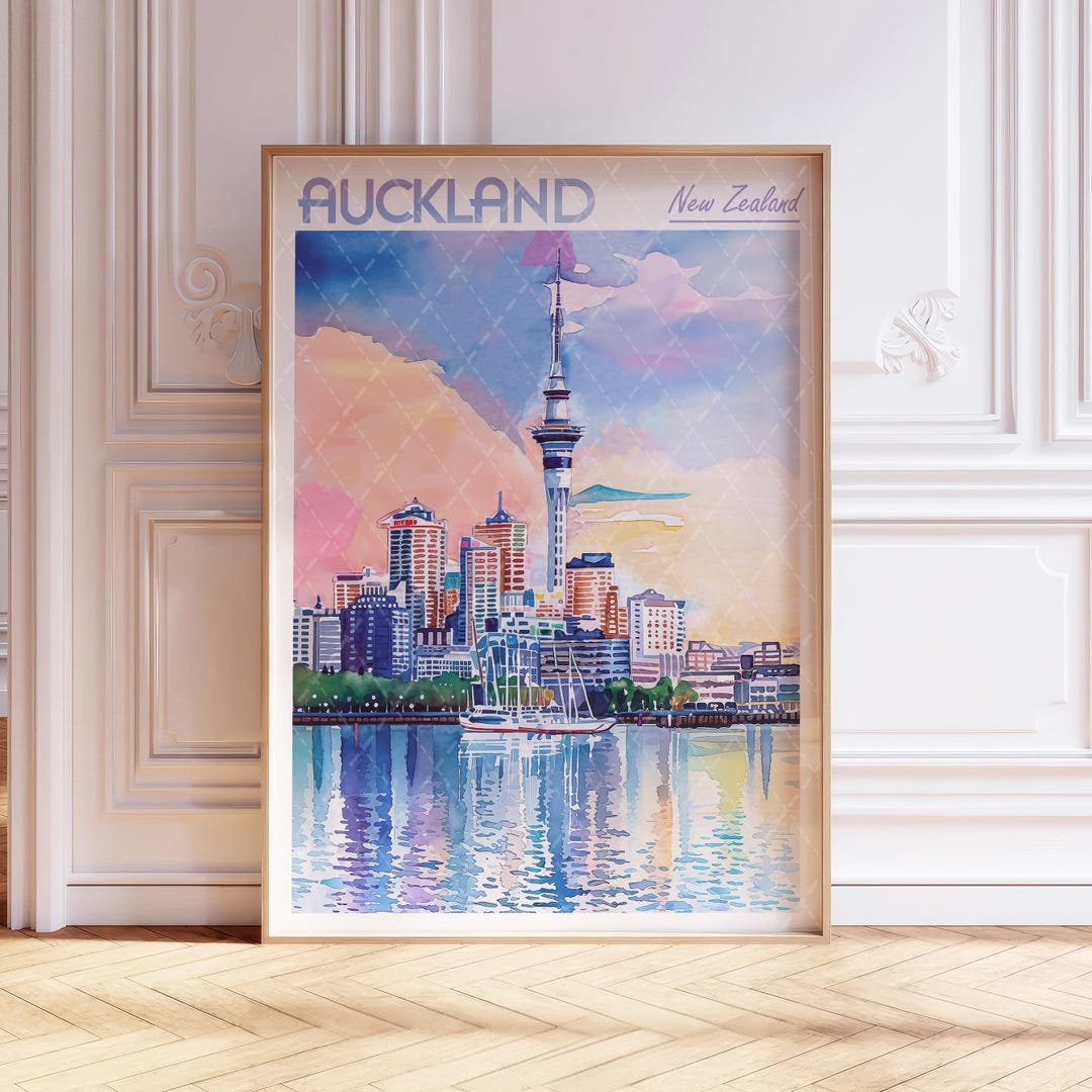 Auckland Watercolor Poster - World Cities Wall Art - New Zealand Travel ...