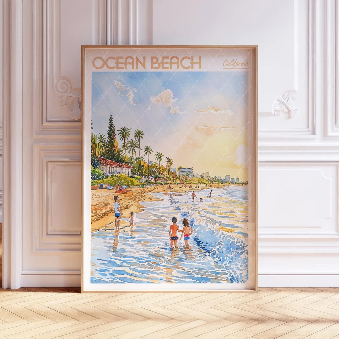 Ocean Beach Watercolor Poster - Ocean Beach Wall Art - California ...