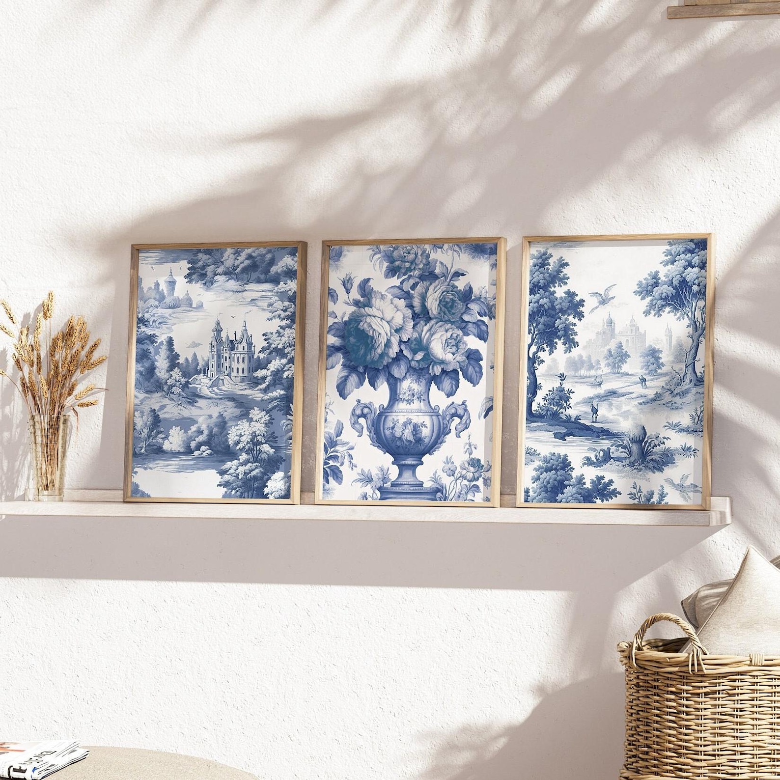 French Toile Blue Wall Art Botanical Vintage Blue Willow Wall Art ...
