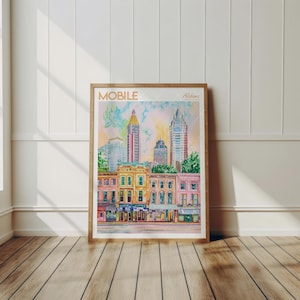 Mobile Alabama Watercolor Art Print - Downtown Mobile City Print ...