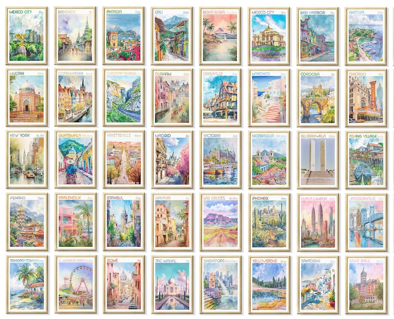 Custom Set of 6 Watercolor City Prints, ANY City ANY Country City ...
