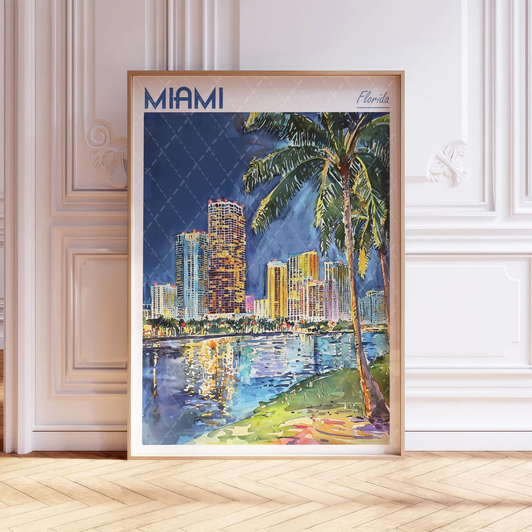 Miami Watercolor Poster - Miami Wall Art - Florida Travel Poster ...
