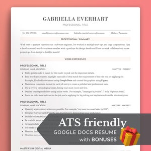 ATS Friendly Resume Template in Google Docs - Professional CV, Easy to ...