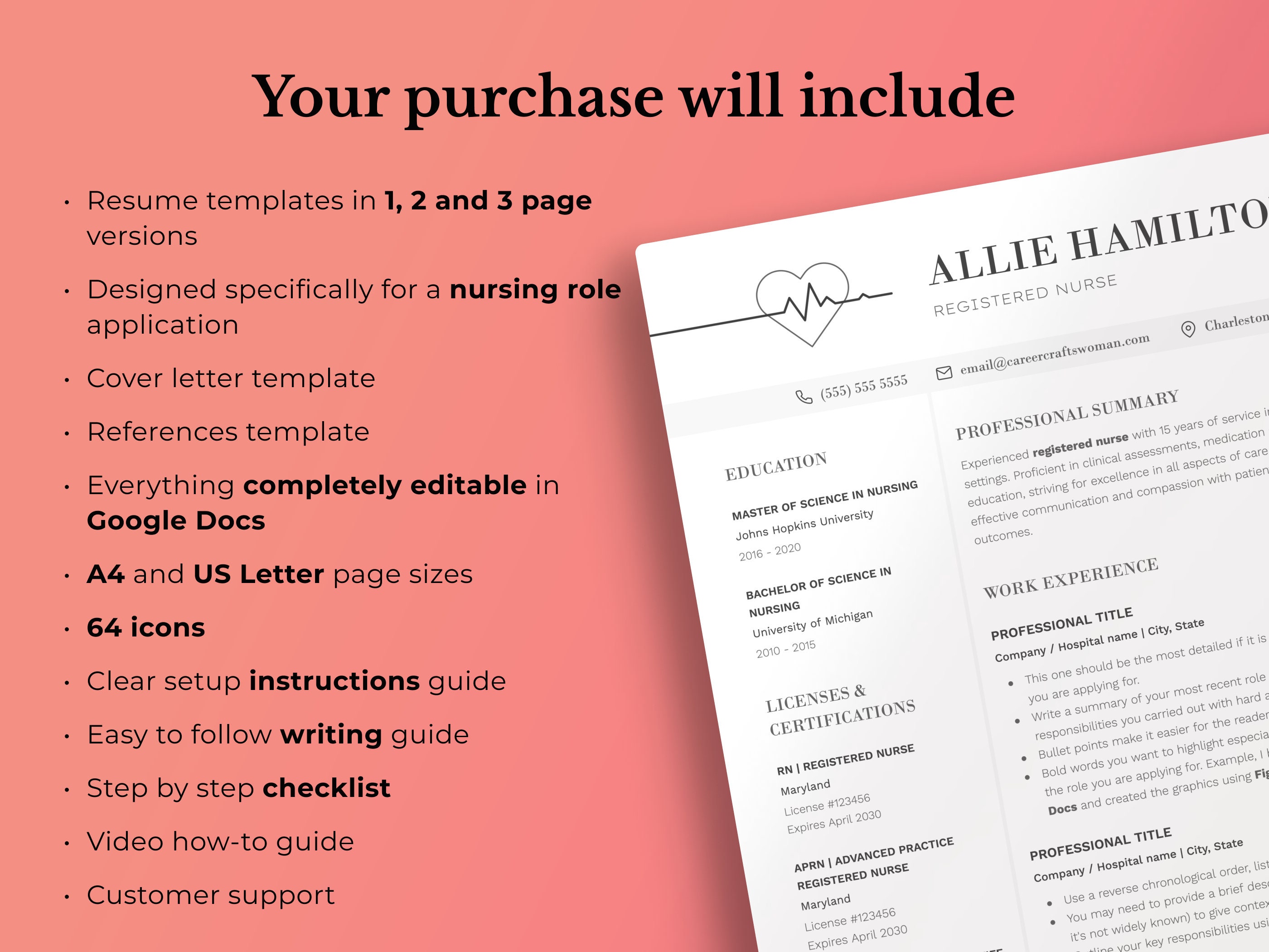 Nurse Resume Template in Google Docs Professional CV, Registered Nurse ...