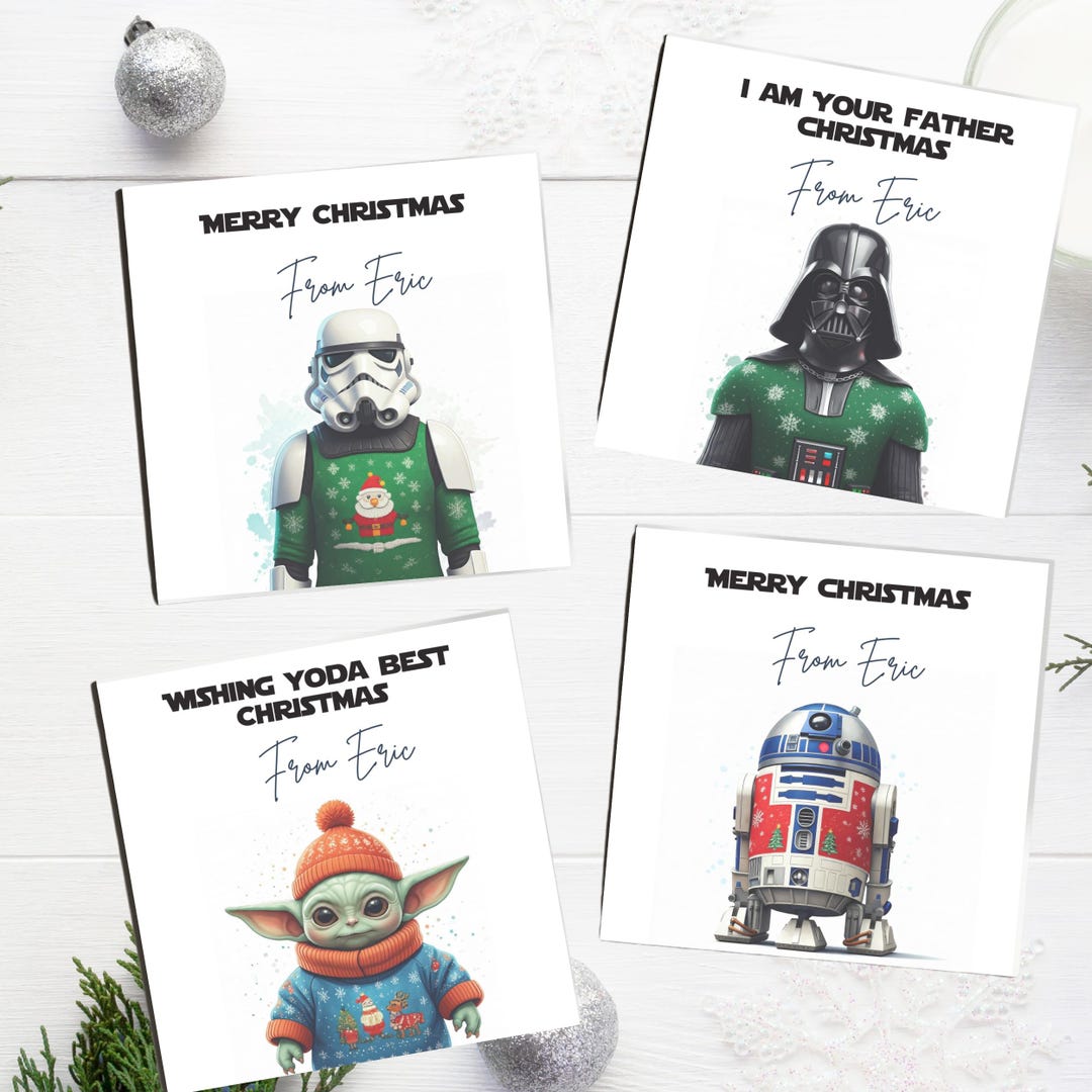 Star Wars Christmas Cards Darth Vader, Storm Trooper, Yoda, R2D2 Set of ...