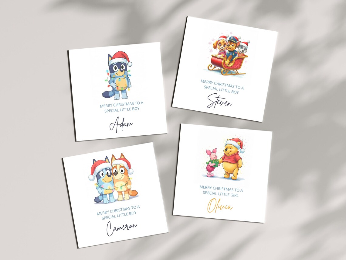 Bluey, Winnie the Pooh, Paw Patrol Christmas Greeting Cards Set of 4 ...