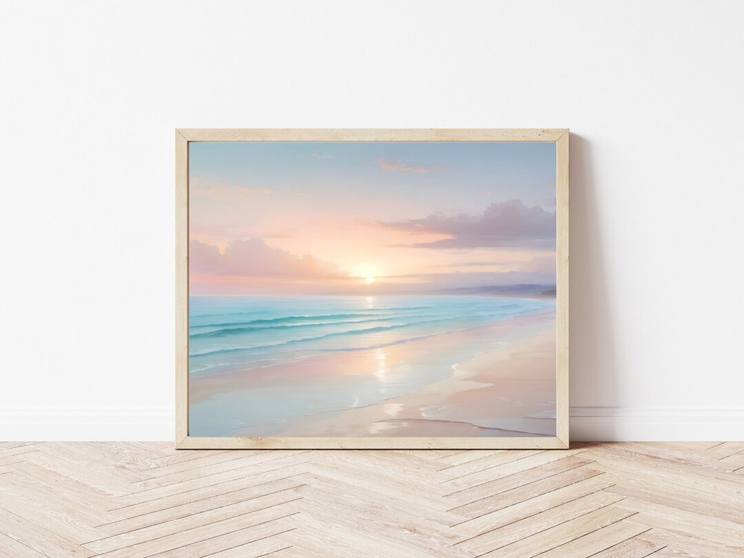 Soft Tone Beach Painting Printable Ocean Waves Wall Art Seaside Art ...