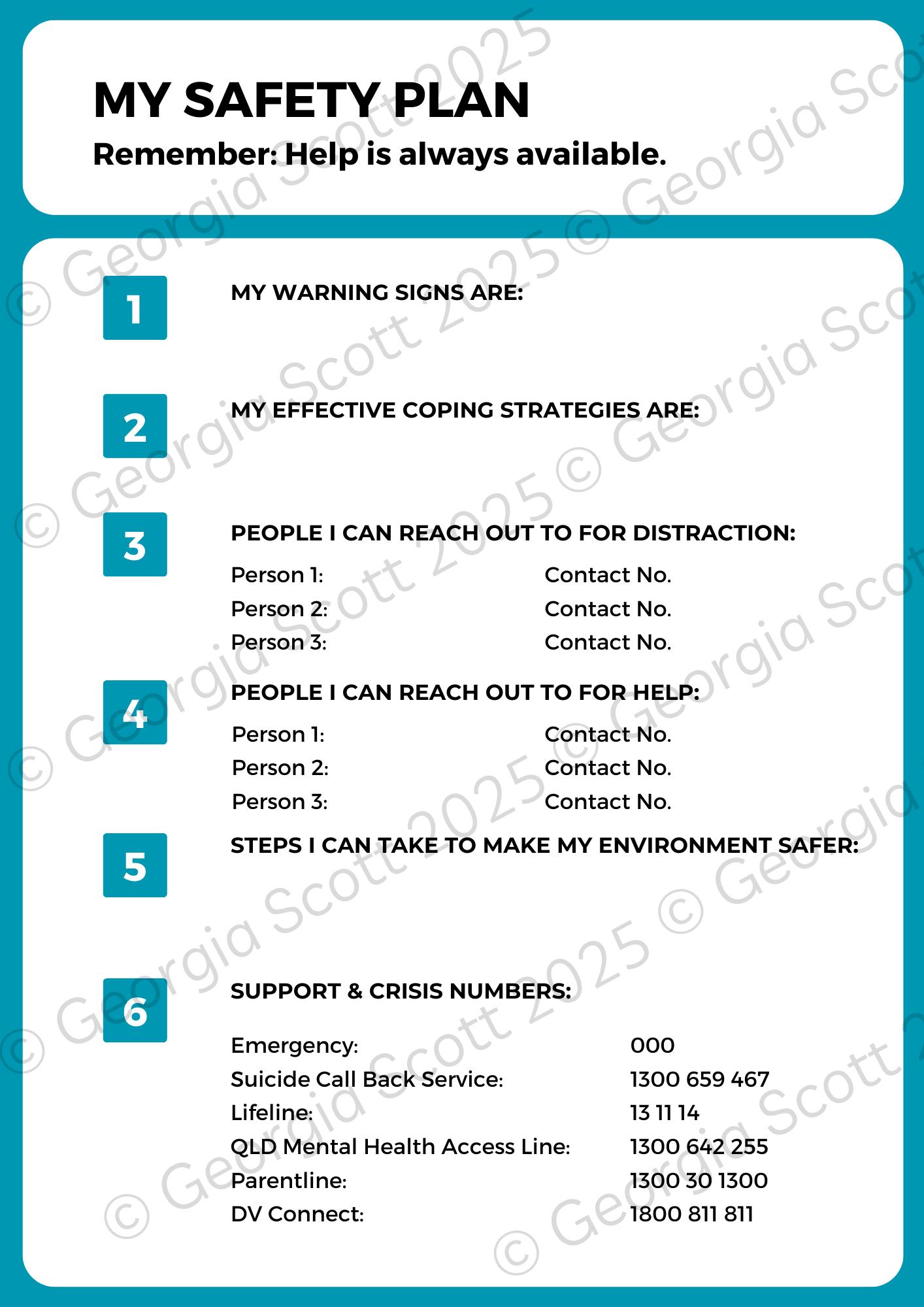 Mental Health Safety Plan | Printable & Fillable PDF With Crisis ...
