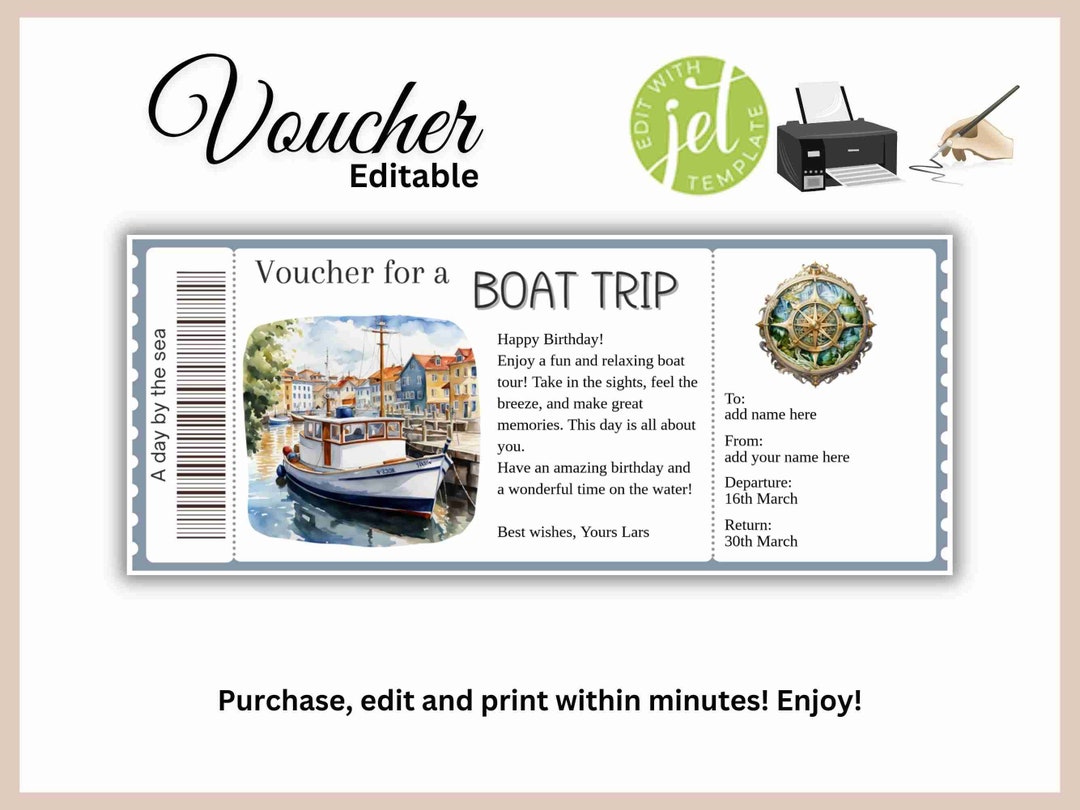 Editable Voucher Boat Trip Template Birthday Boat Trip Reveal Surprise ...