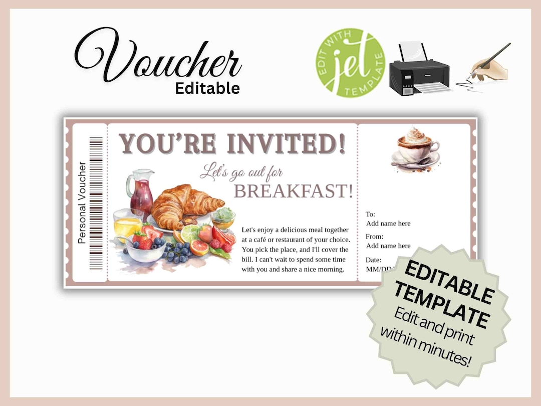 Personalizable Breakfast Voucher Template Go Out for Breakfast Voucher ...