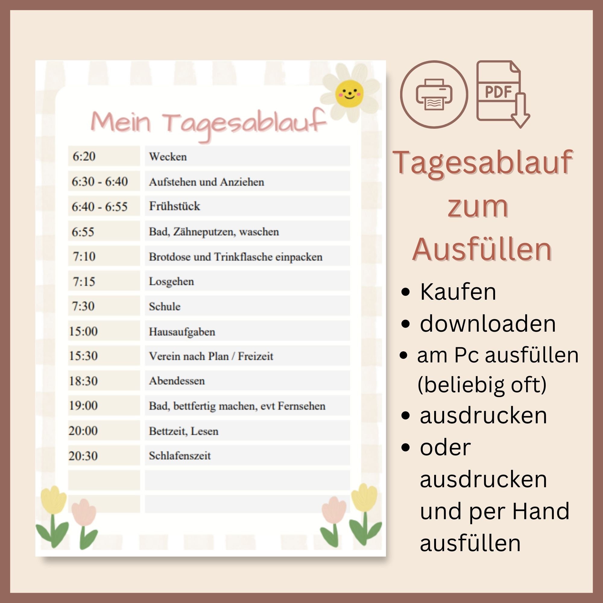 Tagesplan Kinder Schule, Routine, Tagesplaner pdf, Routineplan, Tagesplan Kind, Tagesplaner ...