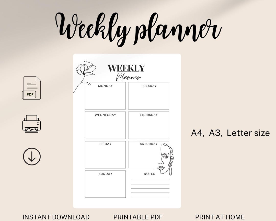 Boho Weekly Planner: Printable Minimalist Schedule (A4/A3/US Letter ...