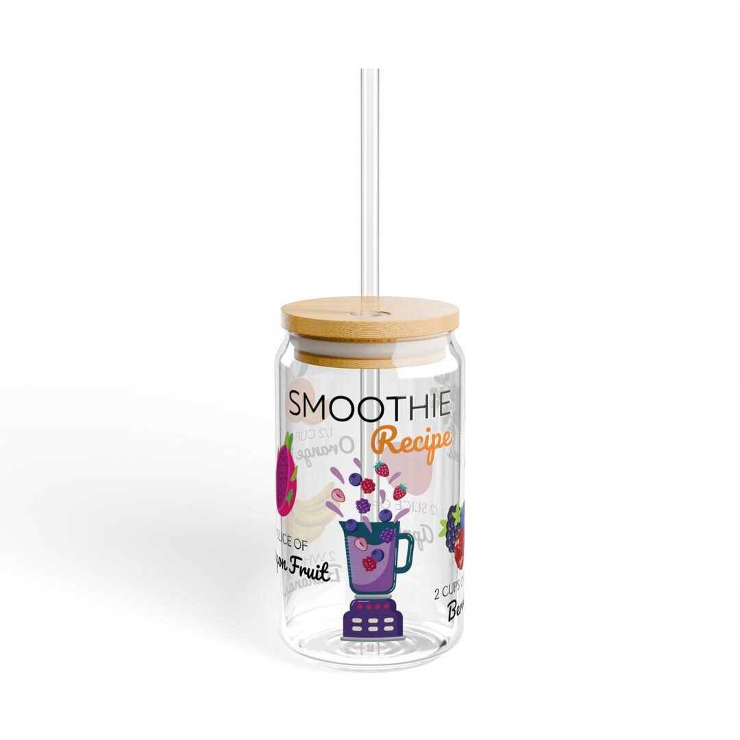 Smoothie Recipe 16 Oz Sipper Glass, Smoothie Cup, Bamboo Lid & Tritan ...