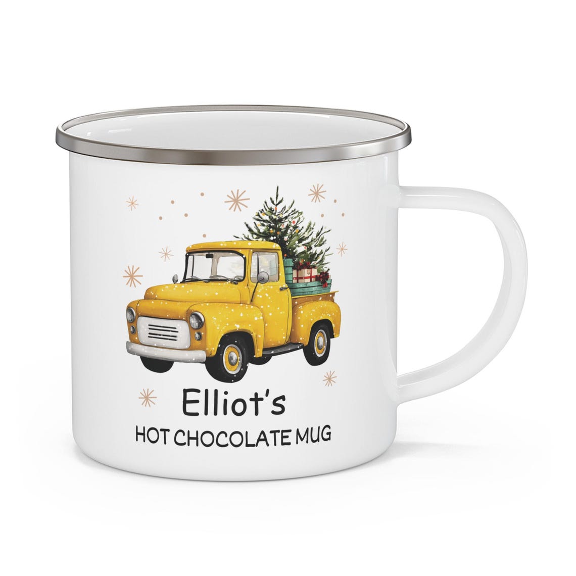 Christmas Ceramic Mug, Yellow Holiday Truck Personalized Children Gift ...
