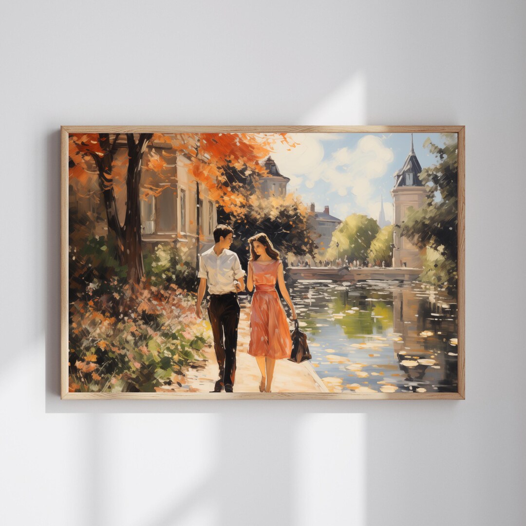 Autumn Romance Canal Print: Cozy Fall Couple Art (Digital Download ...