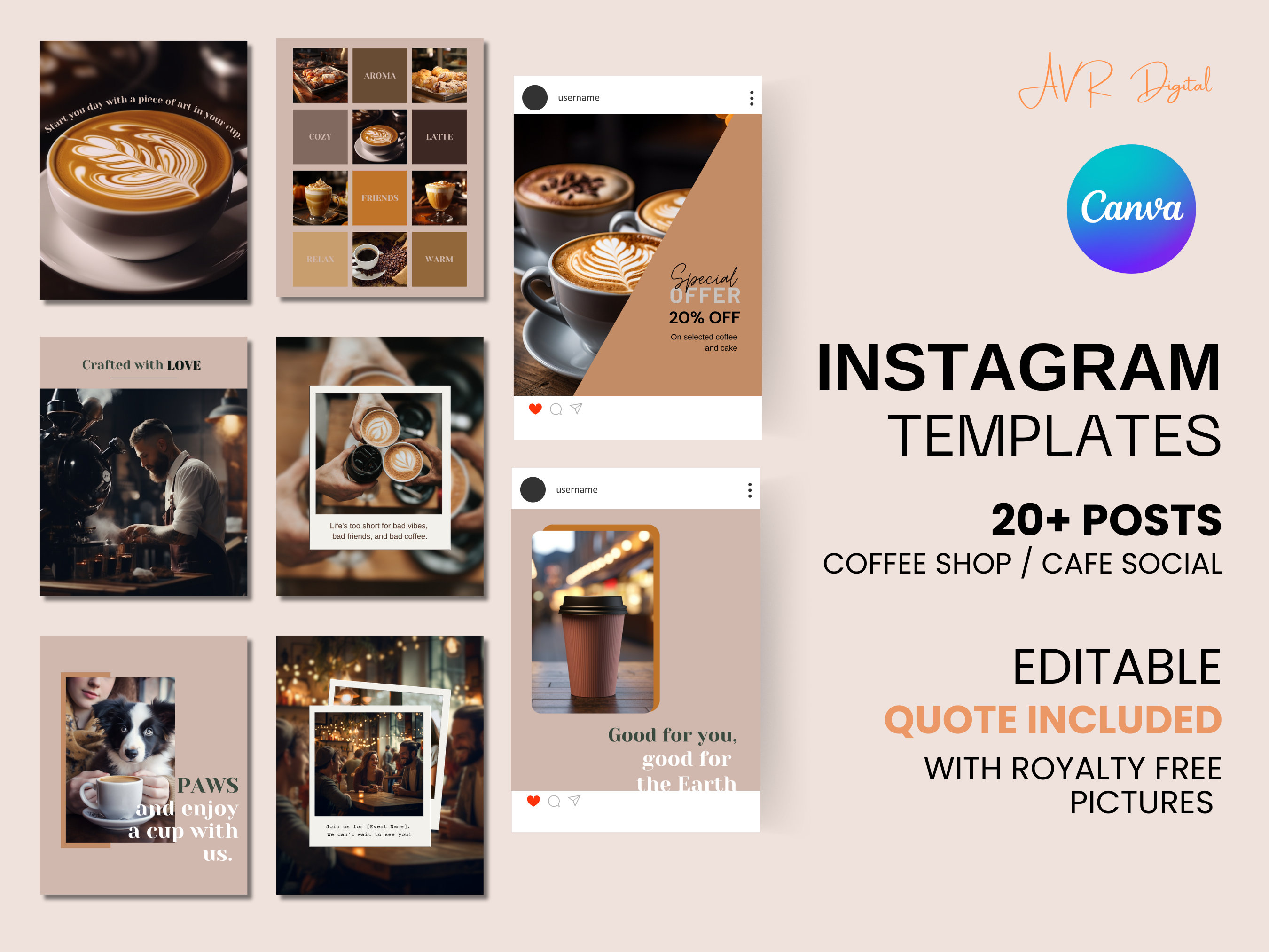 Coffee Shop Instagram Post Template, Bonus Icons Trendy Design for ...