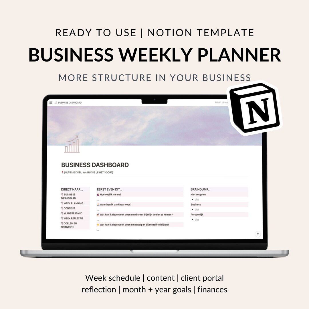 Notion Weekly Business Planner Notion Dashboard Weekly Calendar Notion ...