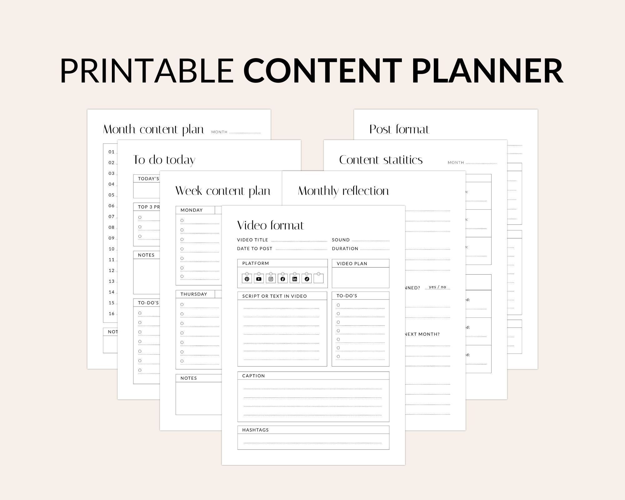 Content Planner Printable A4 Includes a Post Format, Reel Format, to Do ...