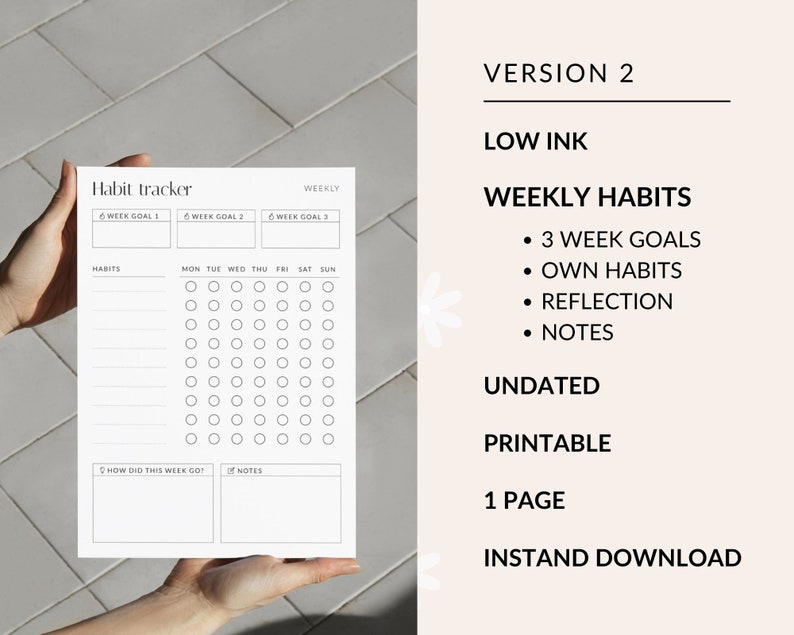Weekly Habit Tracker Printable A4, Minimalistic and Low Ink - Etsy