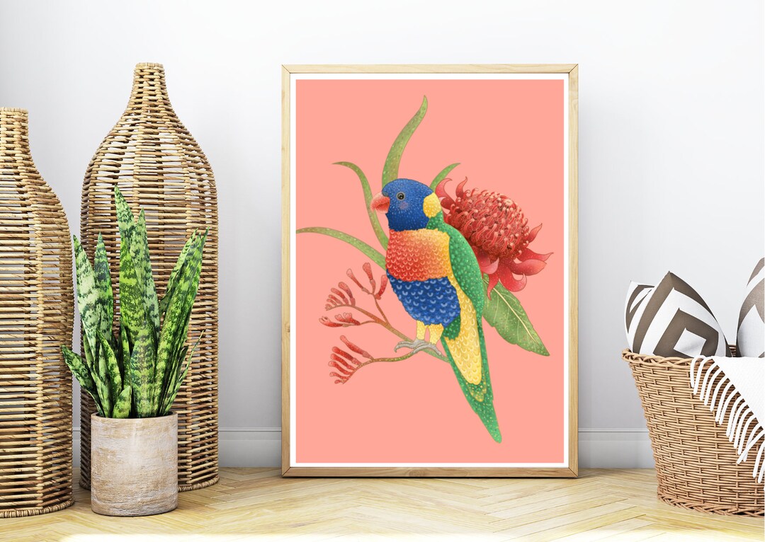 Australian Native Wildlife Bird Rainbow Lorikeet and Native Flower ...