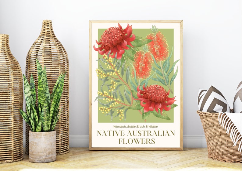 Australian Native Flower/flora Print Bottle Brush, Wattle & Waratah ...