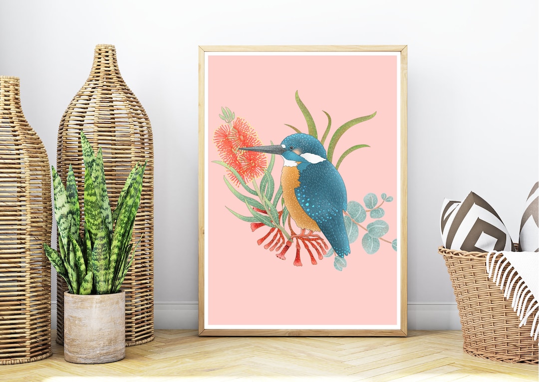 Australian Native Wildlife Bird Kingfisher and Native Flower Print ...