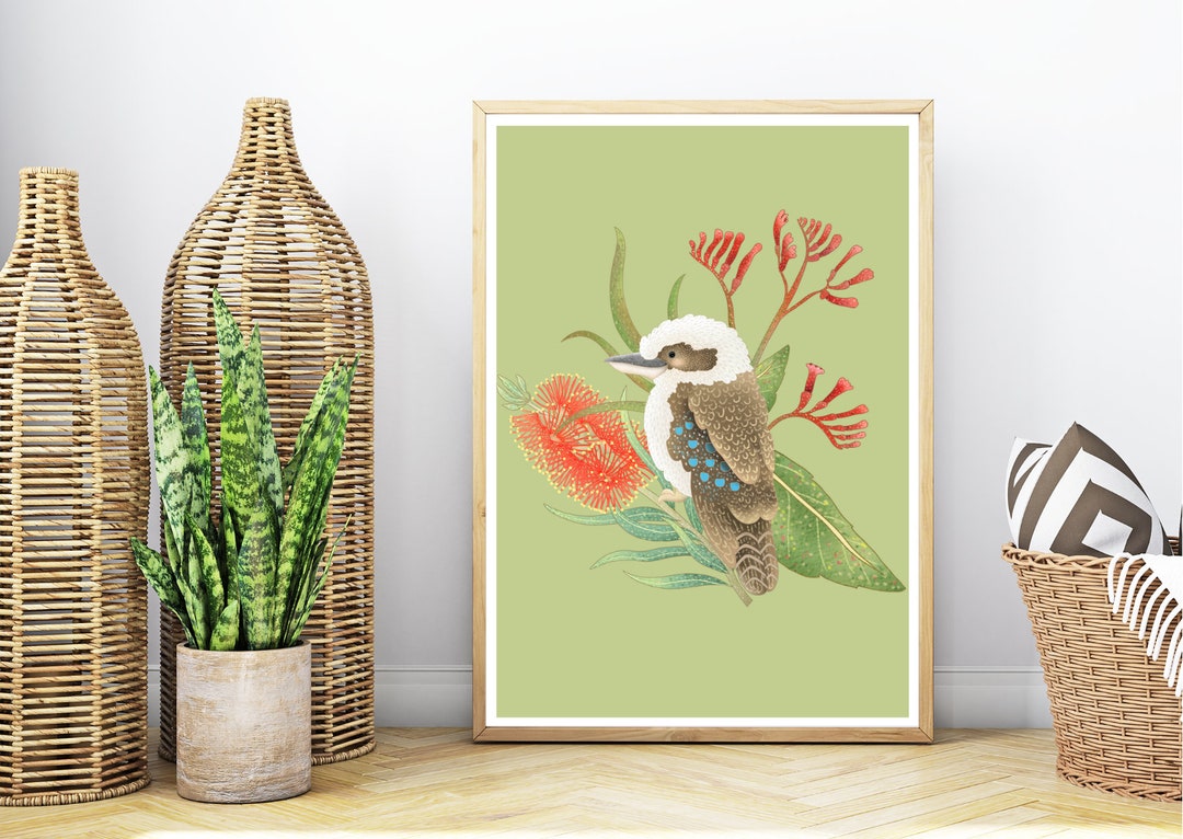 Australian Native Wildlife Bird Kookaburra and Native Flower Print ...