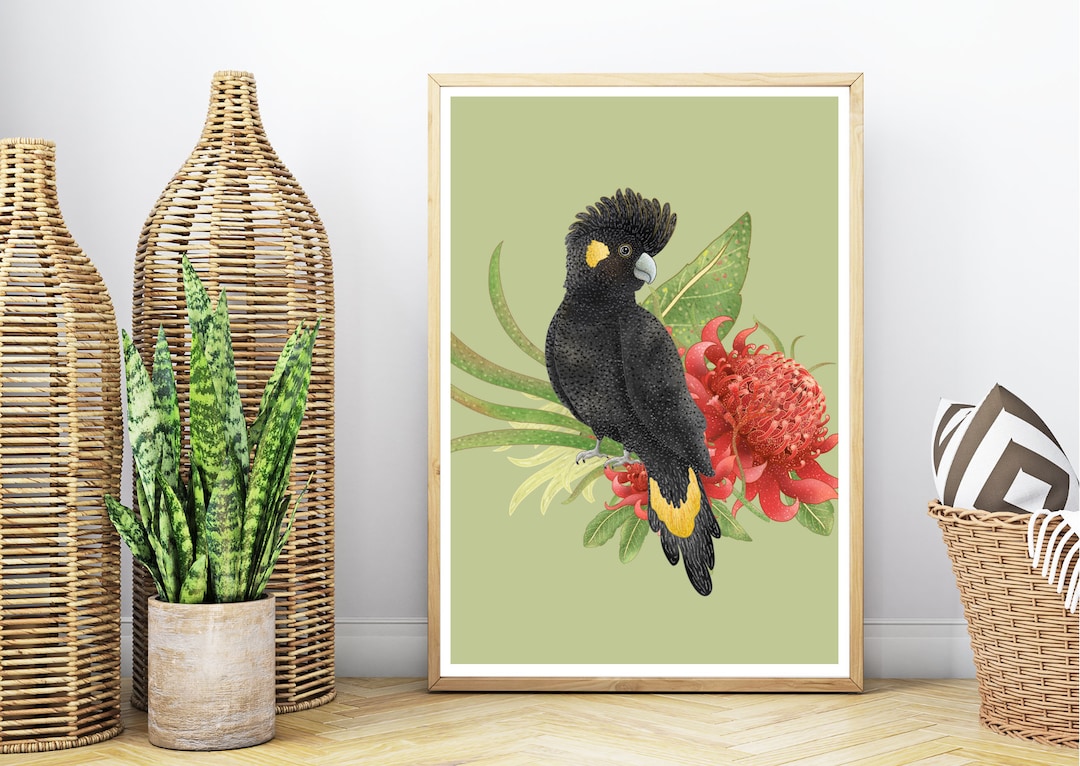 Australian Native Wildlife Bird Cockatoo and Native Flower Print / Wall ...
