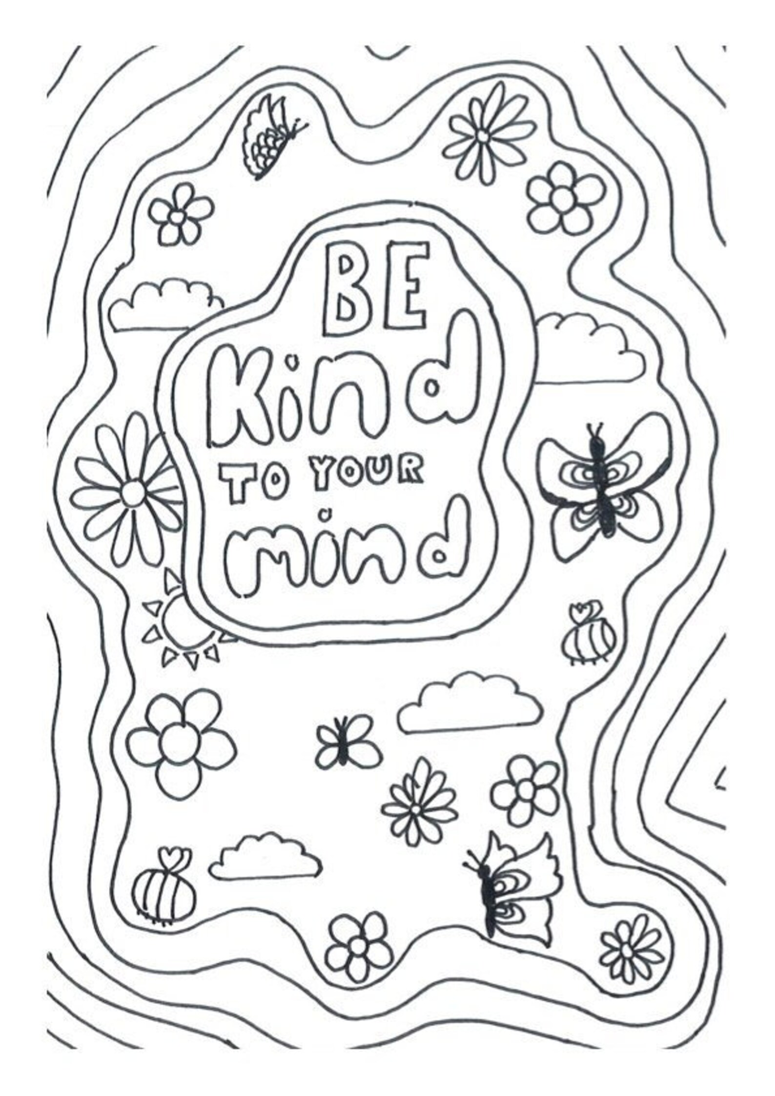 Be Kind to Your Mind, Colouring Page PDF Download - Etsy
