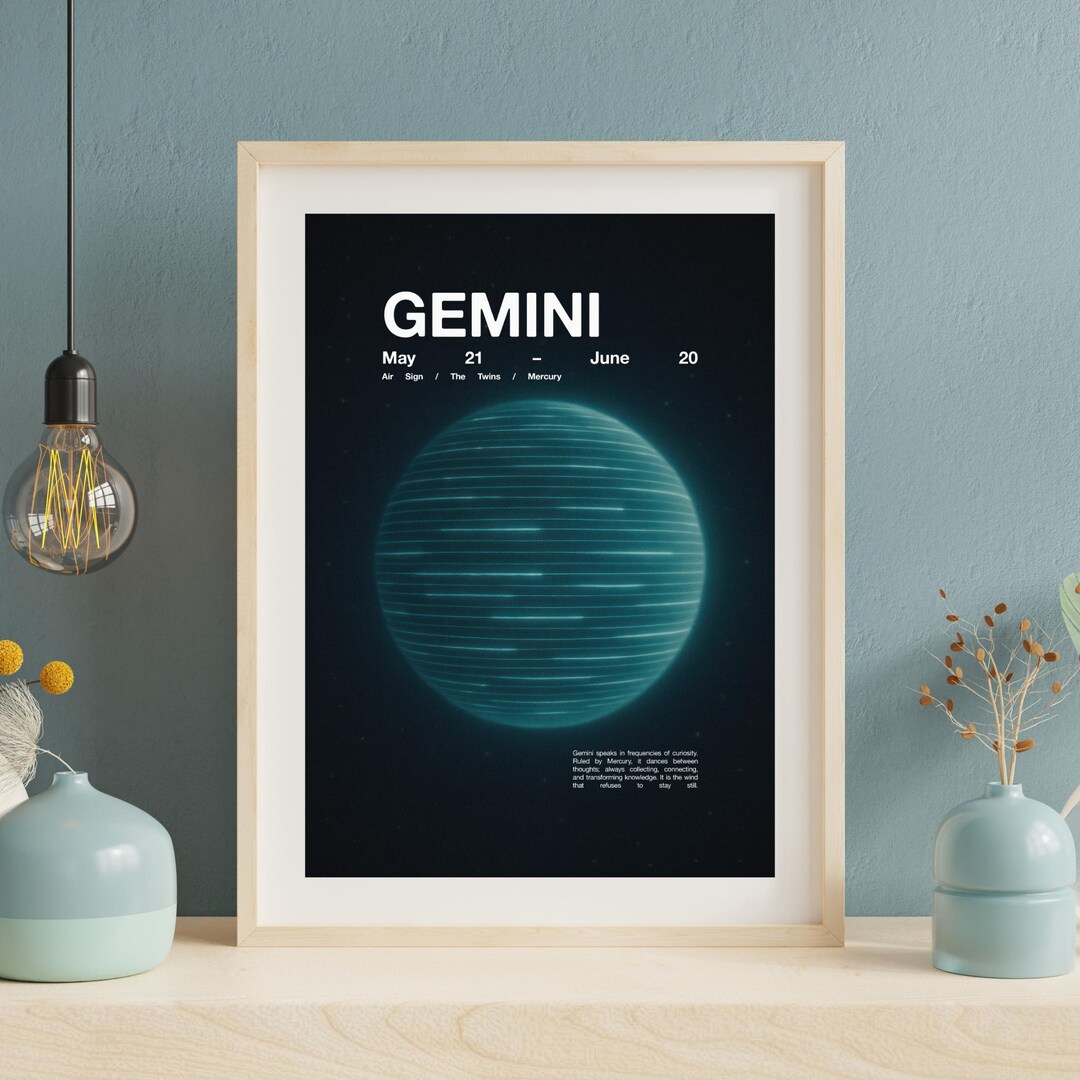Gemini Poster, Gemini Wall Art Print (mercury) – Retro Futurism Neon ...