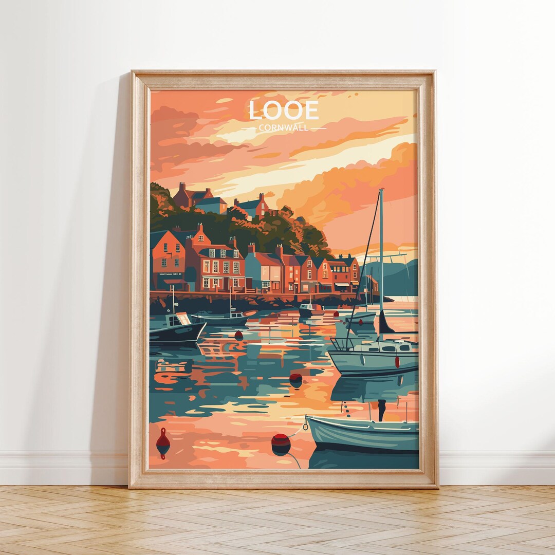 Looe Travel Poster, Vintage Cornwall Wall Art, Retro Illustration Print ...