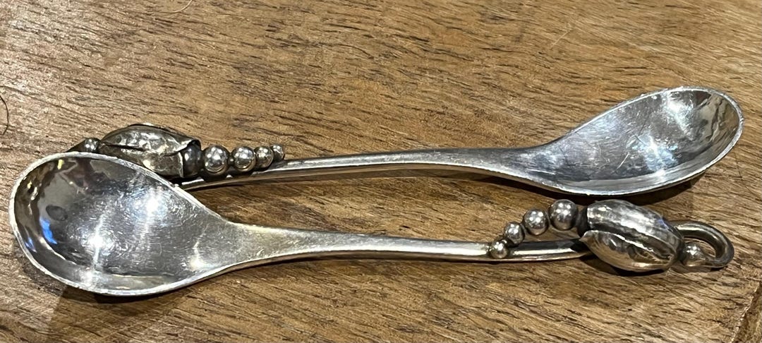 A Pair of Georg Jensen Blossom Pattern Silver Salt Spoons Stamped 84 ...