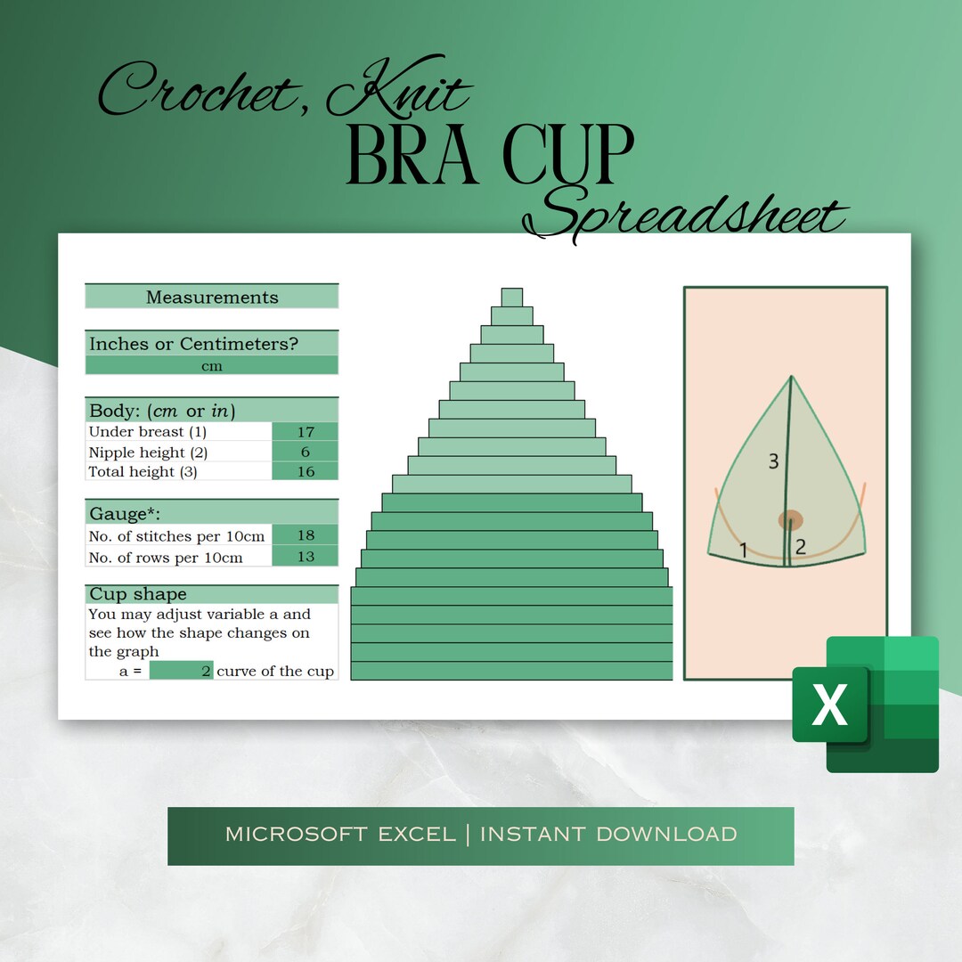Crochet, Knit Bra breast Cup Pattern Spreadsheet - Etsy